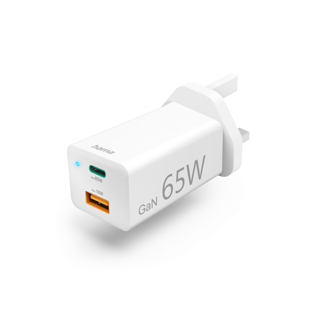 UK Fast Charger, USB-C, PD/Qualcomm®/GaN, Mini-Charger, 65 W, white | Hama